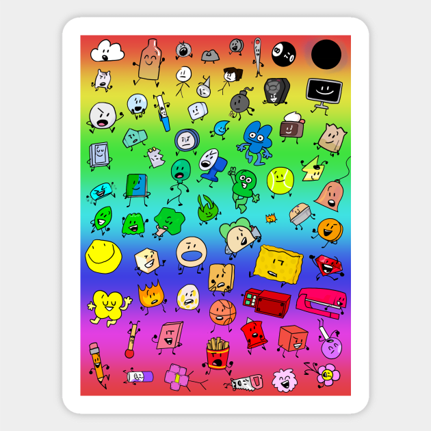 BFDI All Characters (Rainbow) - Bfb - Sticker | TeePublic